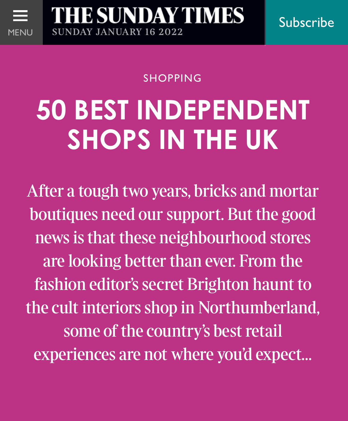 50 Best Independent Shops - The Sunday Times, Style Magazine - Jan 202 ...